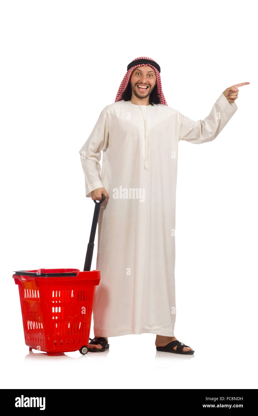 Arab man doing shopping isolated on white Stock Photo - Alamy