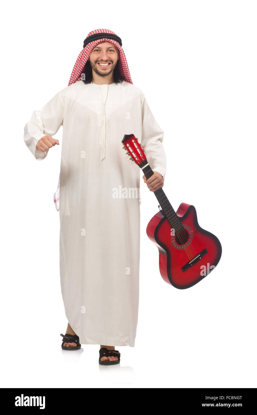 Arab man playing isolated on white Stock Photo - Alamy