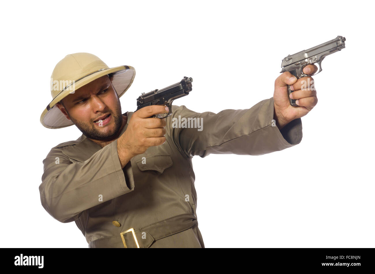 Man with gun isolated on white Stock Photo - Alamy
