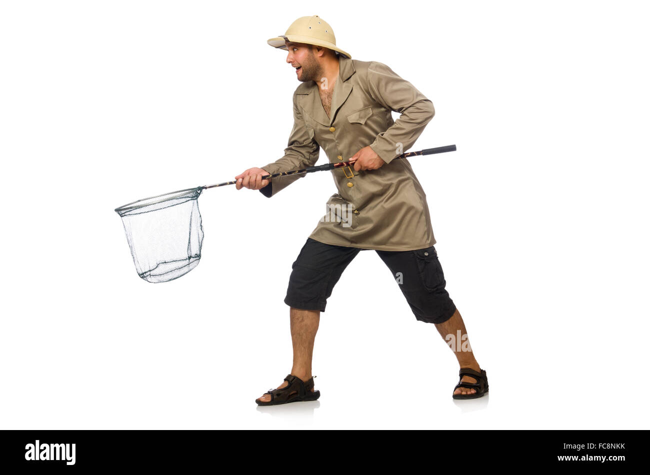 Man hunting for butterflies isolated on white Stock Photo - Alamy