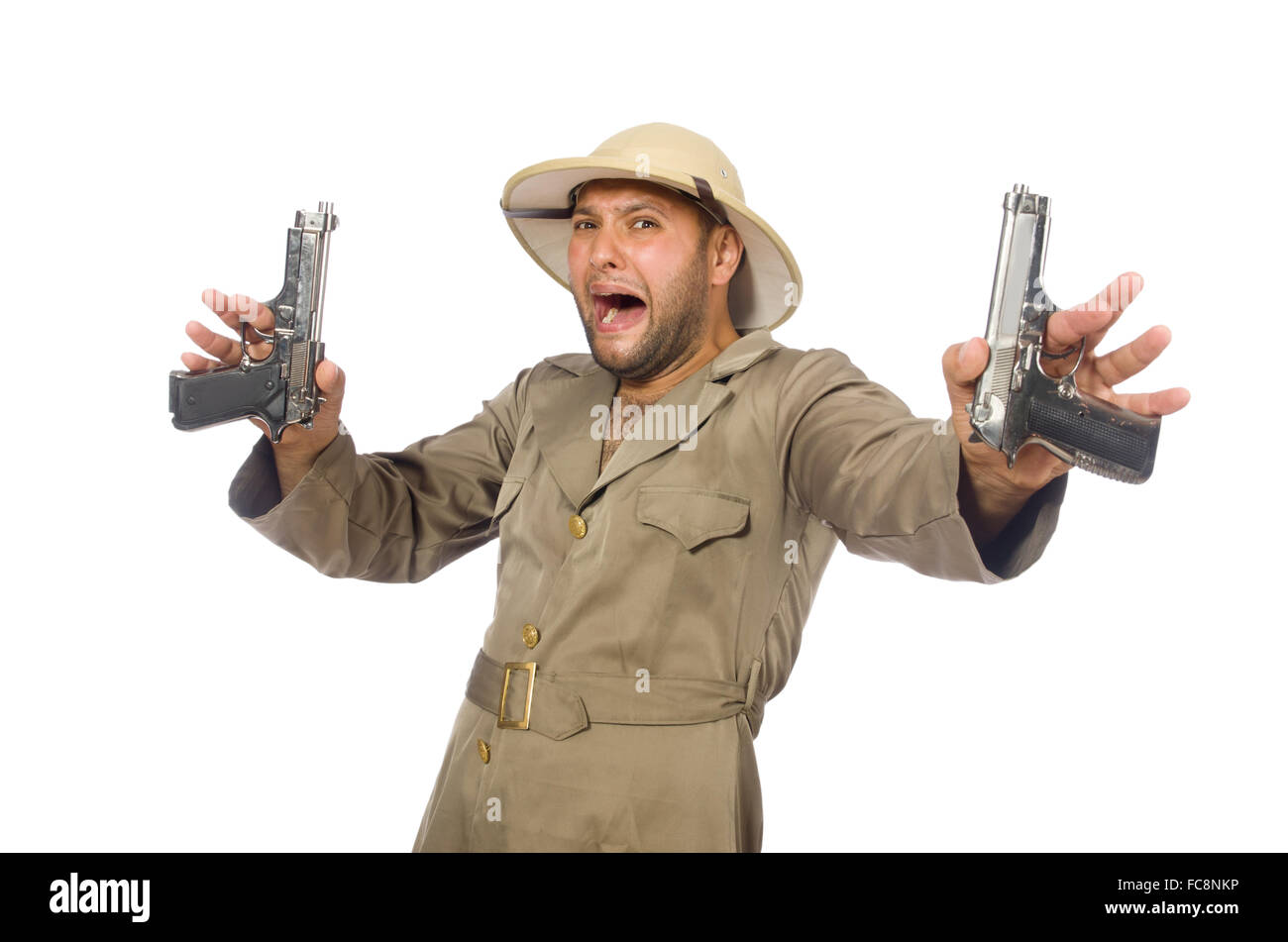 Man with gun isolated on white Stock Photo - Alamy