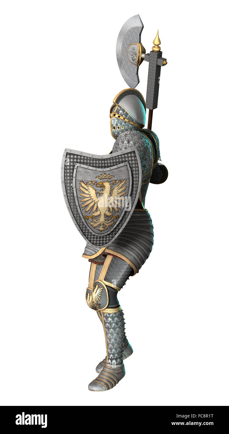 3D digital render of a medieval knight isolated on white background ...