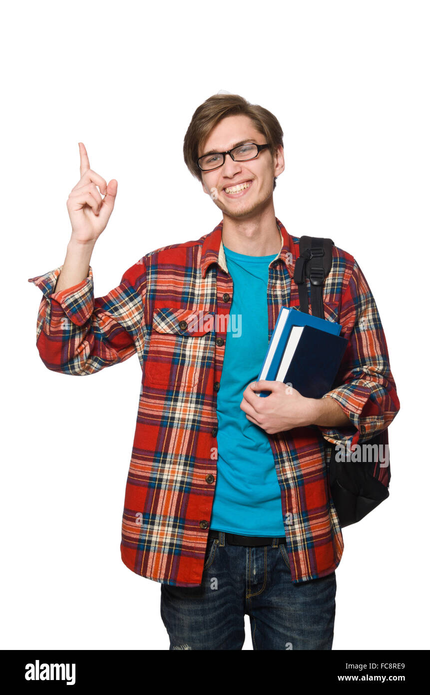 Funny student isolated on white Stock Photo - Alamy