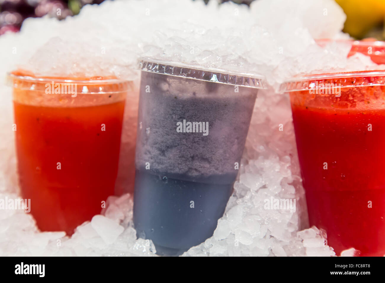 juice fruit pots on ice at la boqueria's Market, Barcelona, Catalunya ...