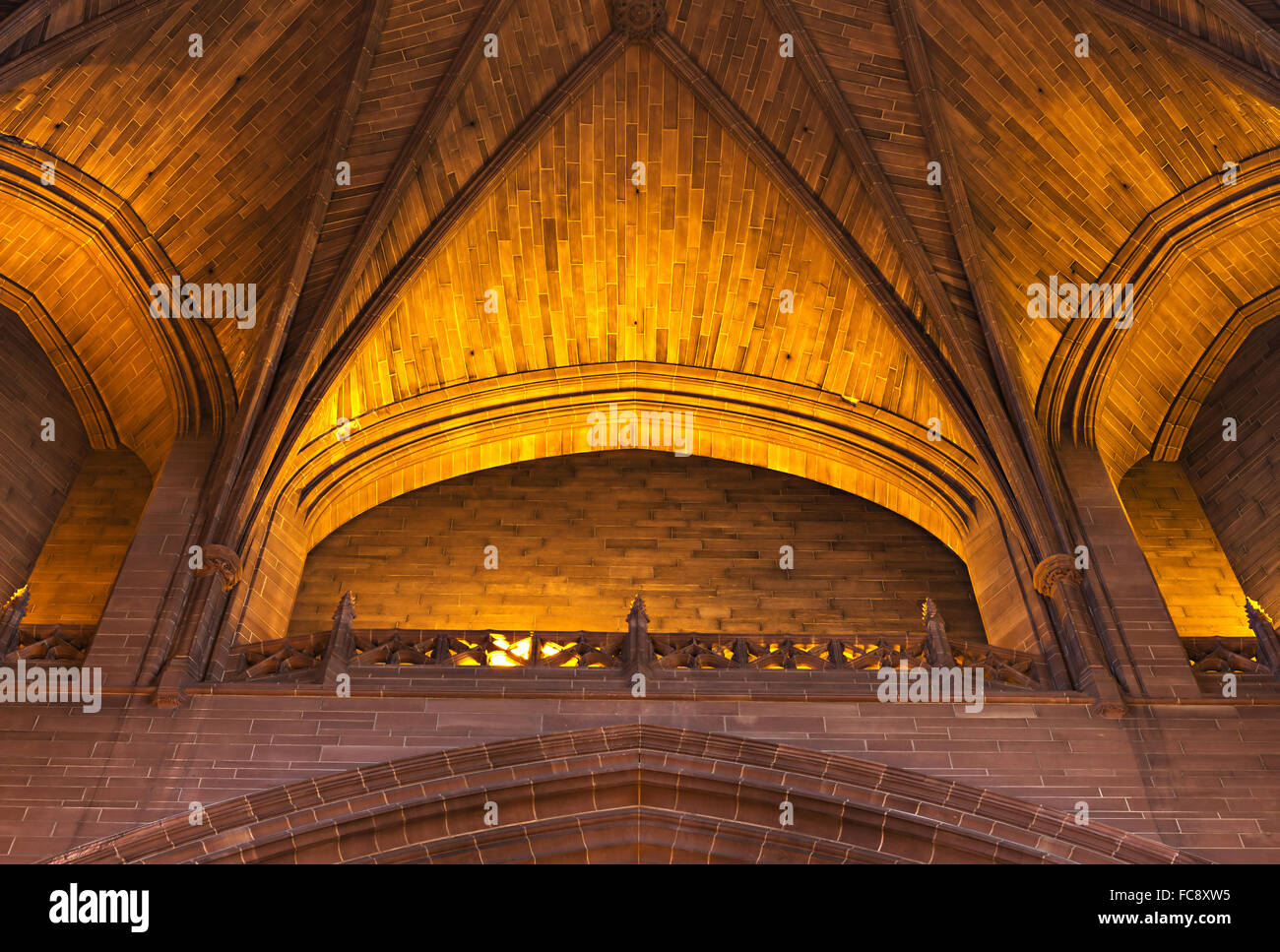 Intricate sandstone ceiling inside Liverpool Anglican Cathedral Stock ...