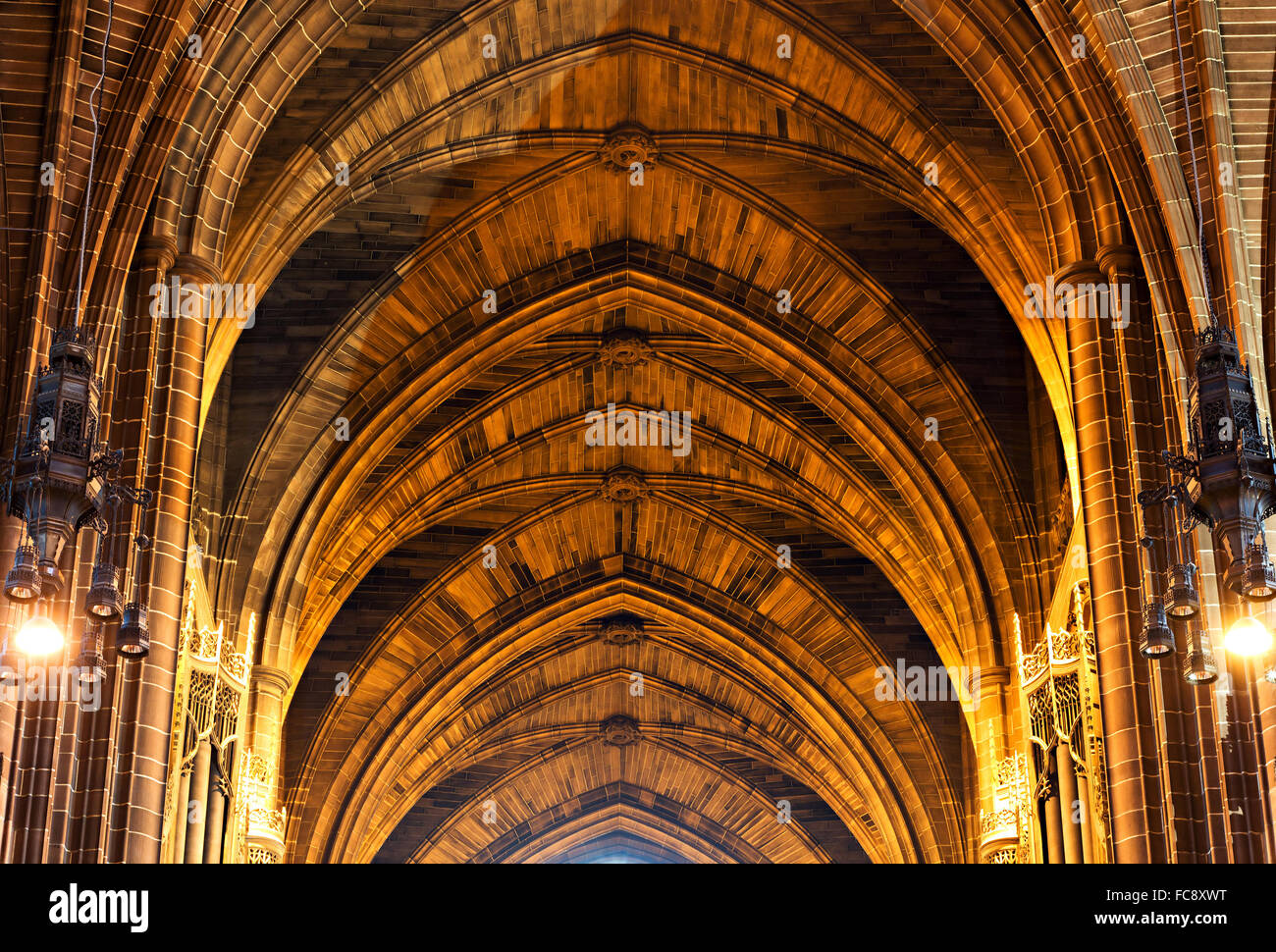 Intricate sandstone ceiling inside Liverpool Anglican Cathedral Stock ...