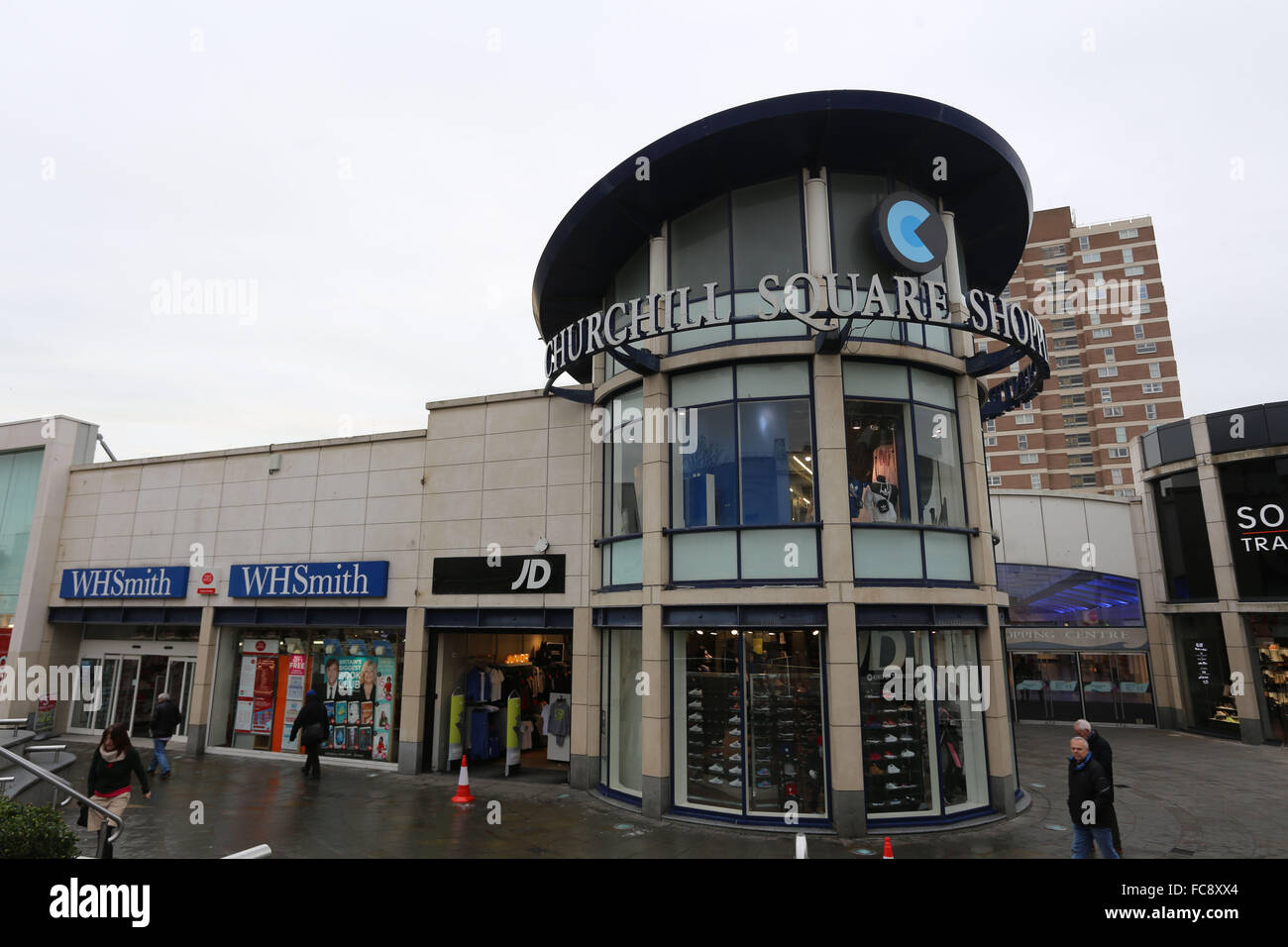 Churchill Square shopping Centre Brighton in the rain on a wet January ...