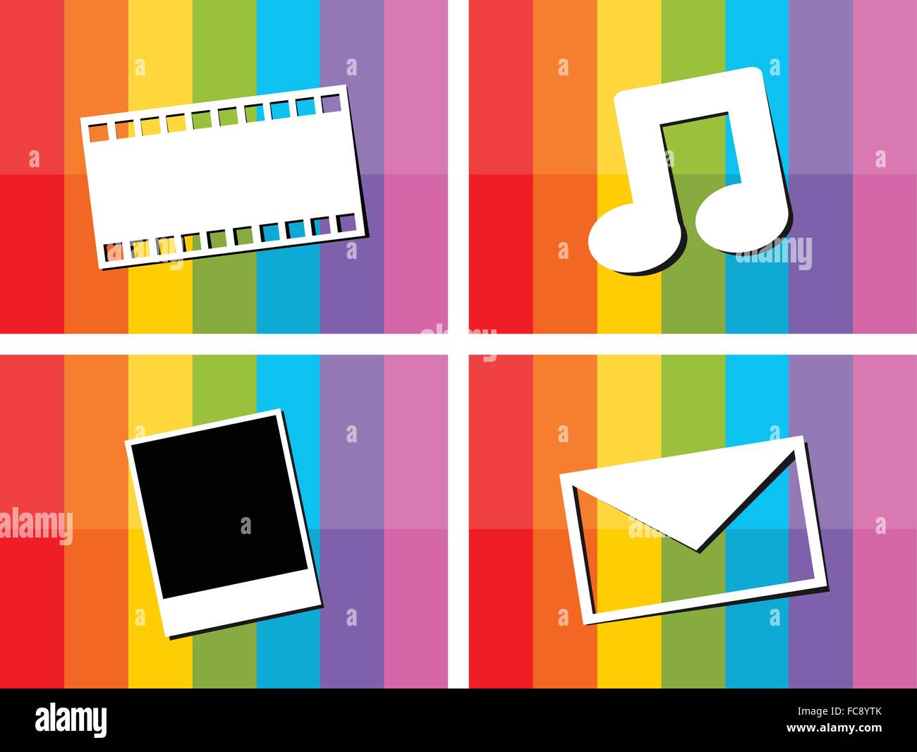 E-mail music movie photo in colorful background entertainment concept ...