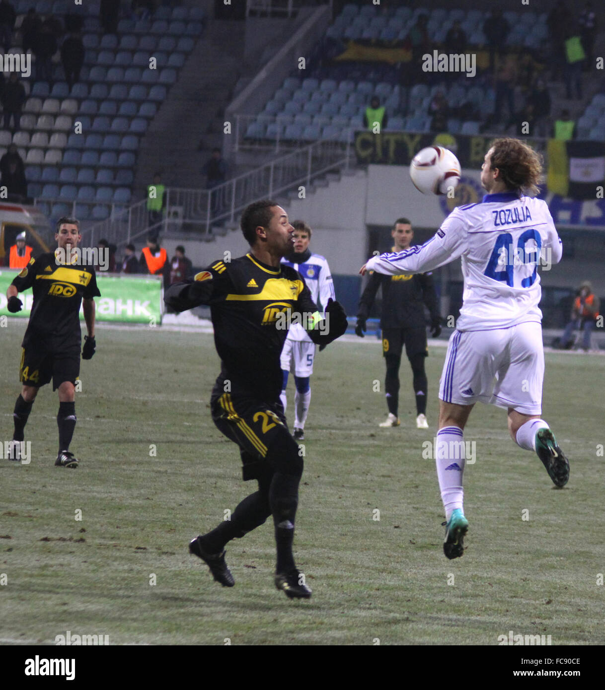 KYIV, UKRAINE - DECEMBER 15, 2010: Roman Zozulya of Dynamo Kyiv (R ...