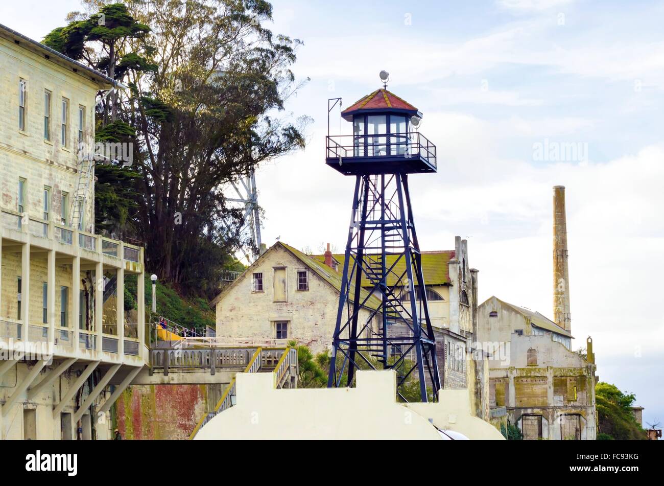The old Guard Tower on Alcatraz Penitentiary island, now a museum, in ...