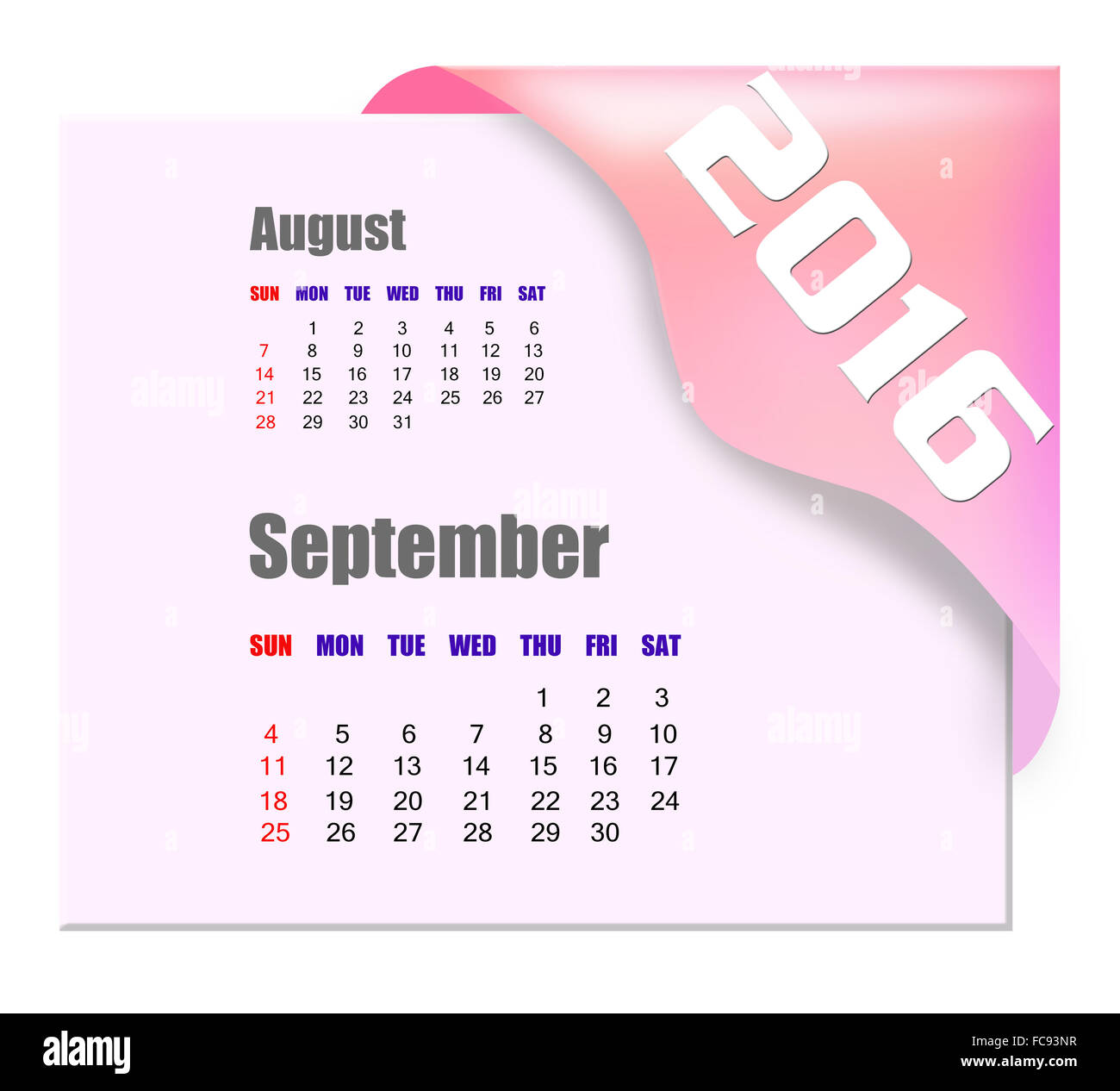 September 2016 calendar with past month series Stock Photo - Alamy