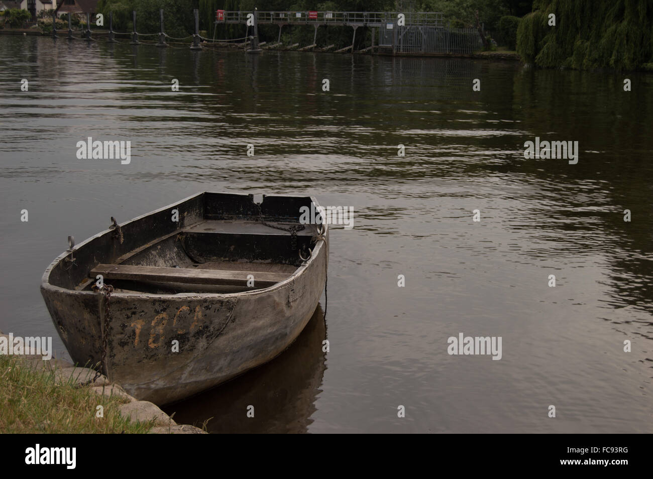 Old Weathered Steel Dingy, moored on the River Thames near Walton on ...