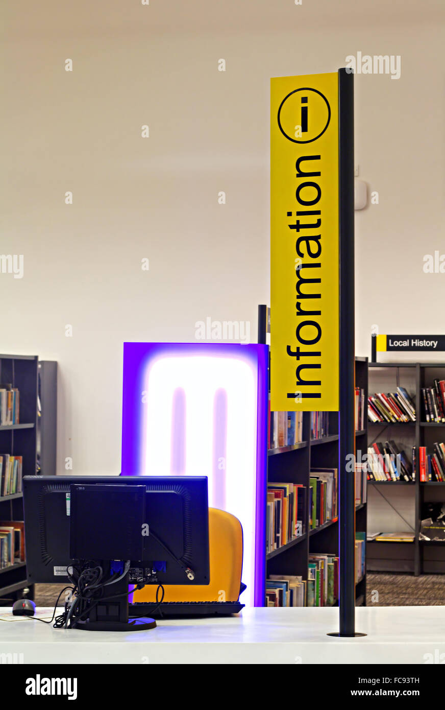 Information sign inside a modern public library Stock Photo - Alamy