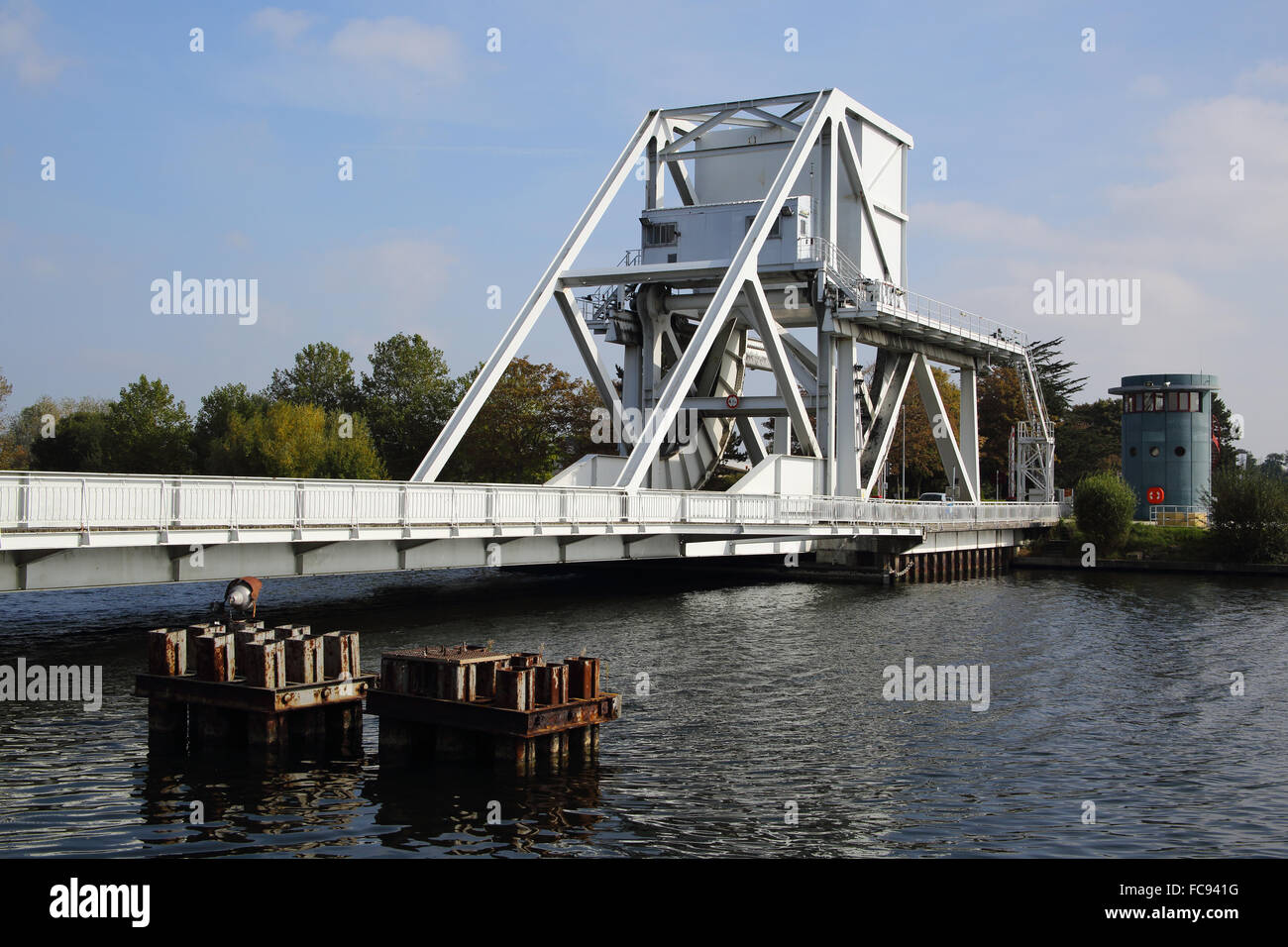 Replica of the original historic 1934 Pegasus Bridge over Caen Canal ...