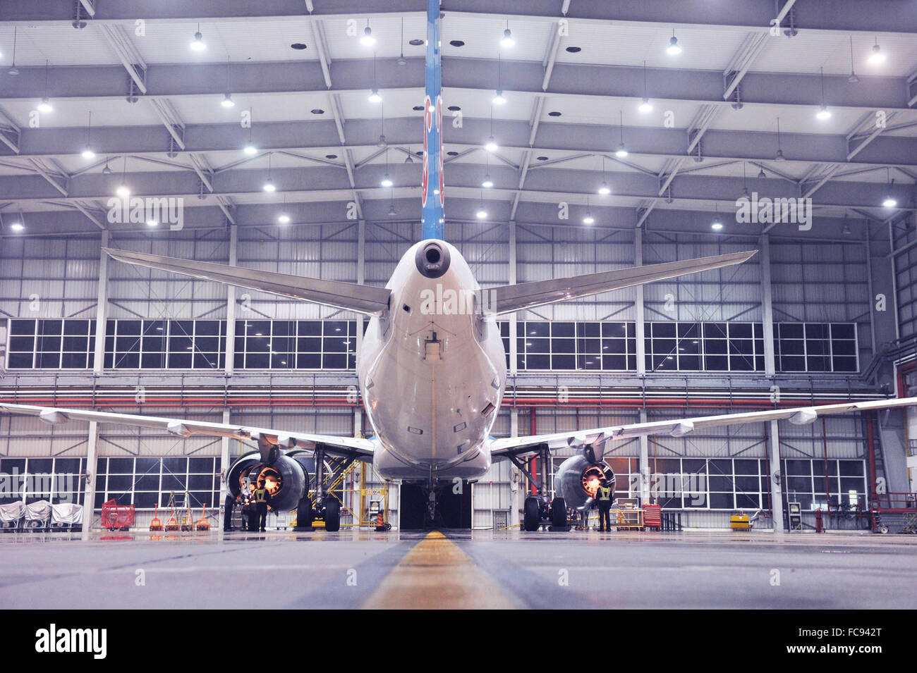 Haikou, China's Hainan Province. 21st Jan, 2016. Mechanics check ...