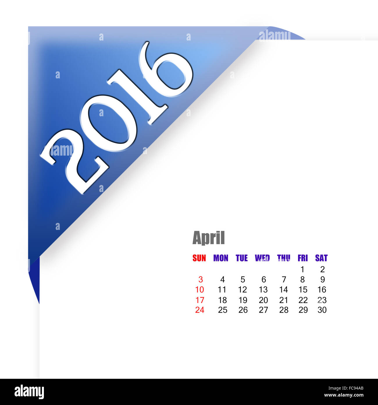 2016 April calendar Stock Photo - Alamy
