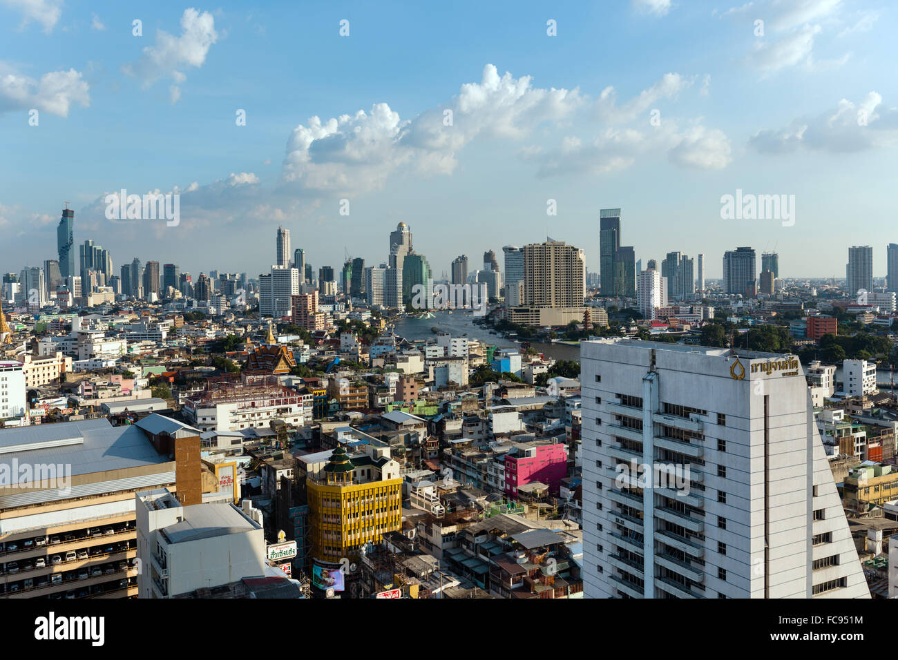 City view, skyline, skyscrapers, Bang Rak Finance District, Silom ...