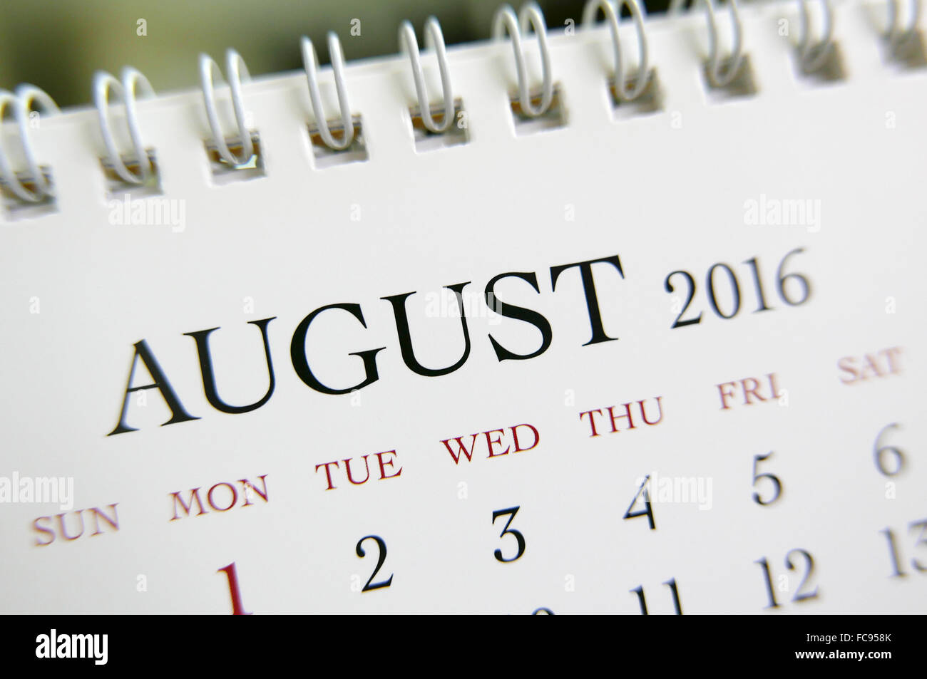 August calendar page hi-res stock photography and images - Alamy