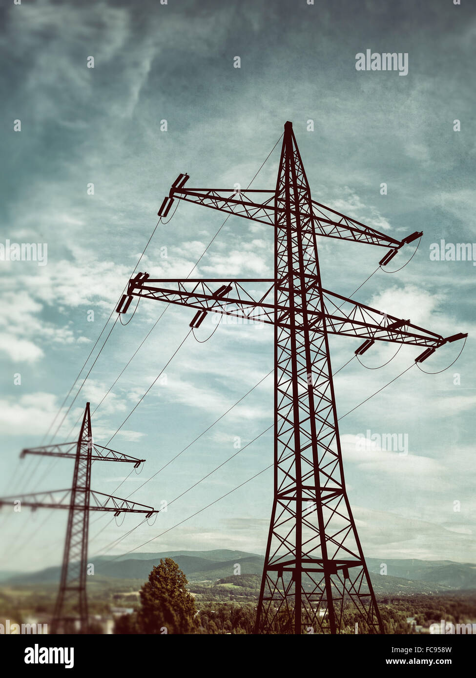 electric pylons in a country scene Stock Photo - Alamy
