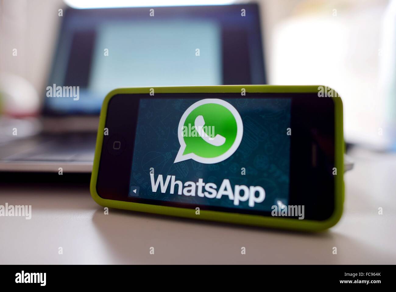 The logo of WhatsApp on a display of a mobile phone Stock Photo - Alamy