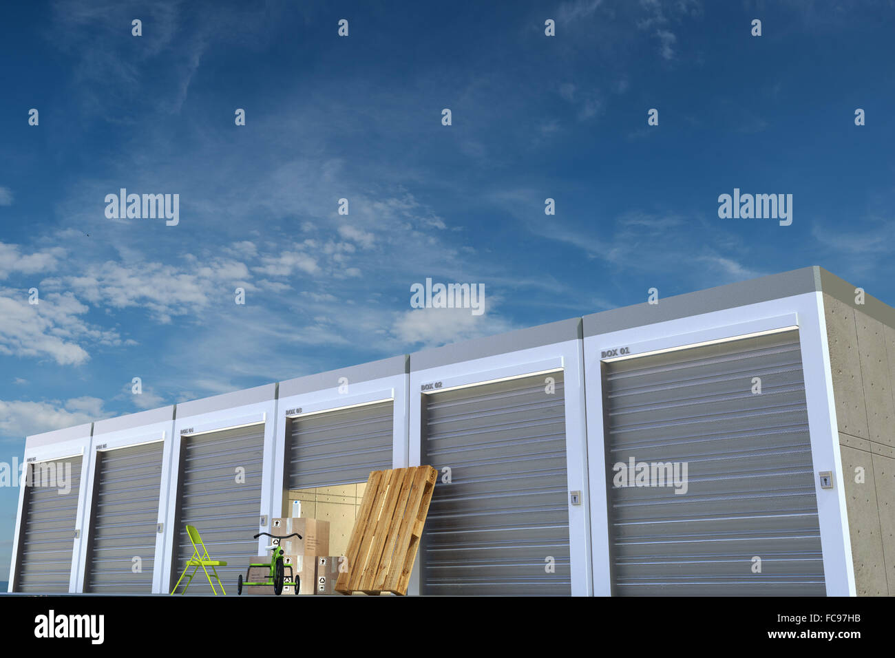 storage units on sky background Stock Photo - Alamy