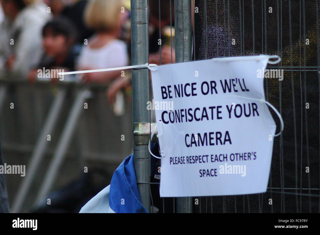 A sign in the stage pit area at the Y Not music festival in Derbyshire ...
