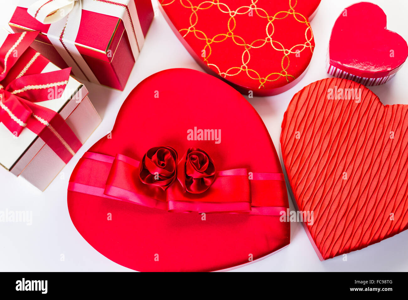 Heart Chaped Boxes With Gourmet Chocolate For Valentines Day Stock