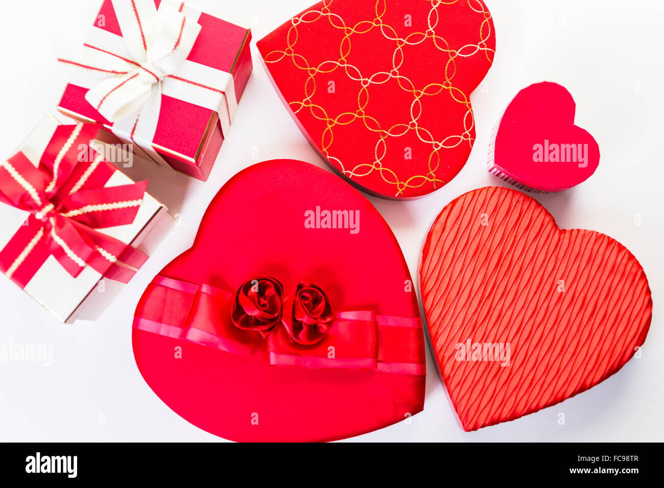 Heart Chaped Boxes With Gourmet Chocolate For Valentines Day Stock