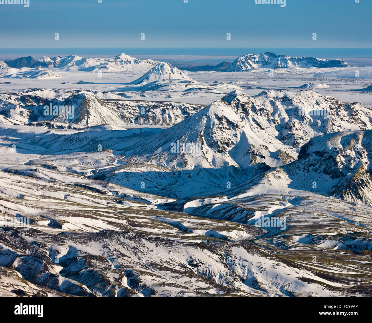 Aerial of Mountains, Emstrur Area. Region by Katla- subglacial volcano ...