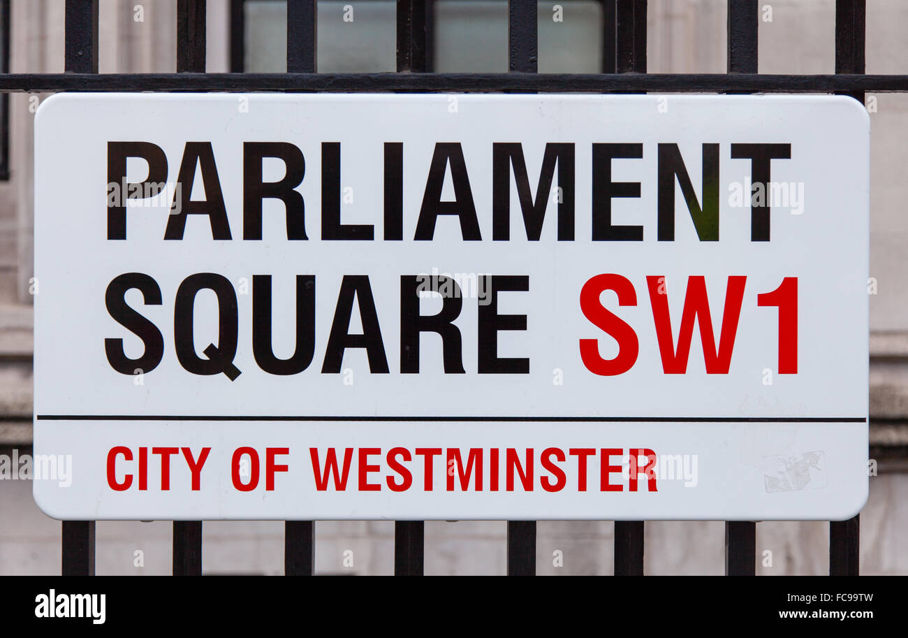 Parliament square road sign in Central London Stock Photo - Alamy