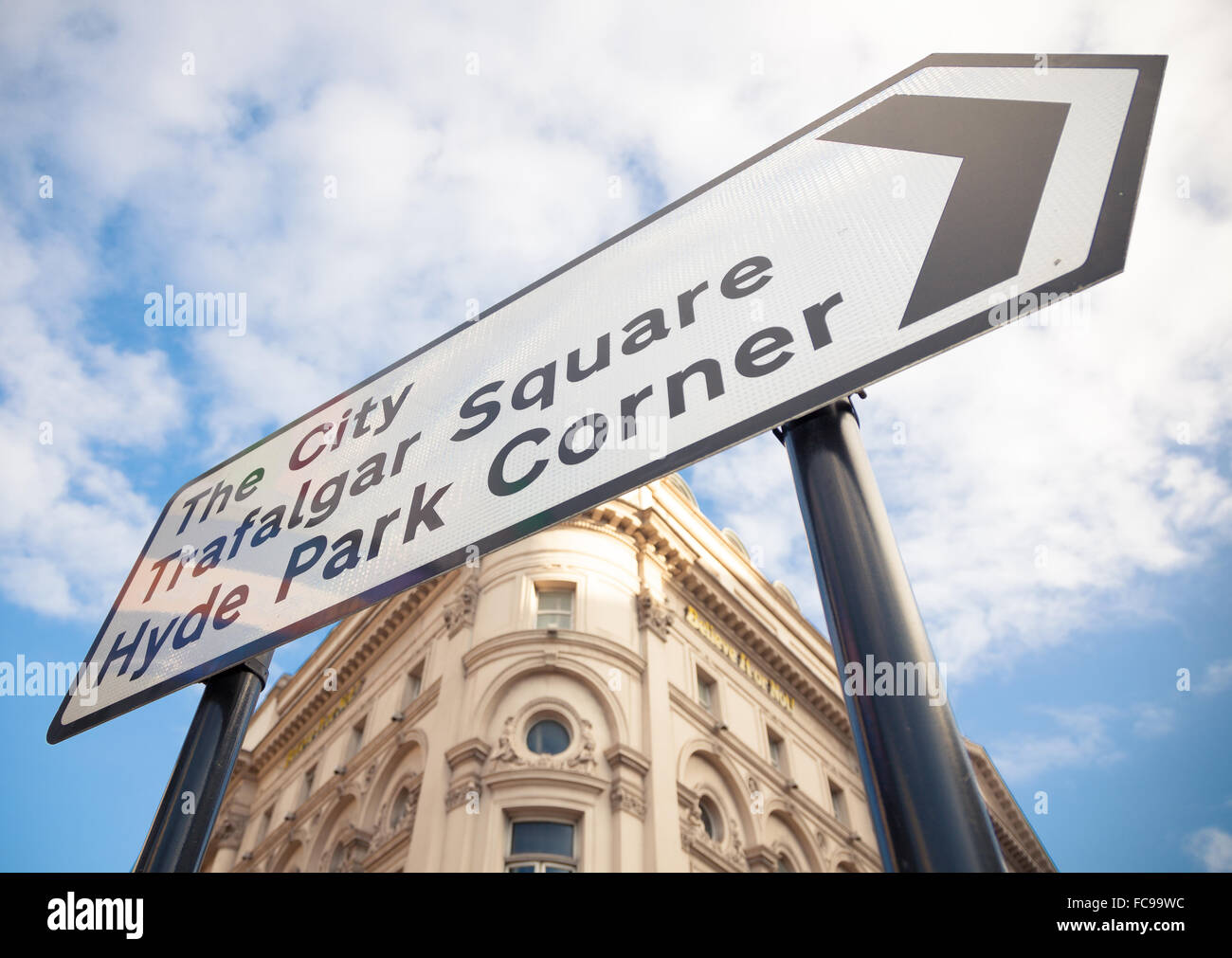 Road sign in Central London showing directions to Trafalgar Square and ...