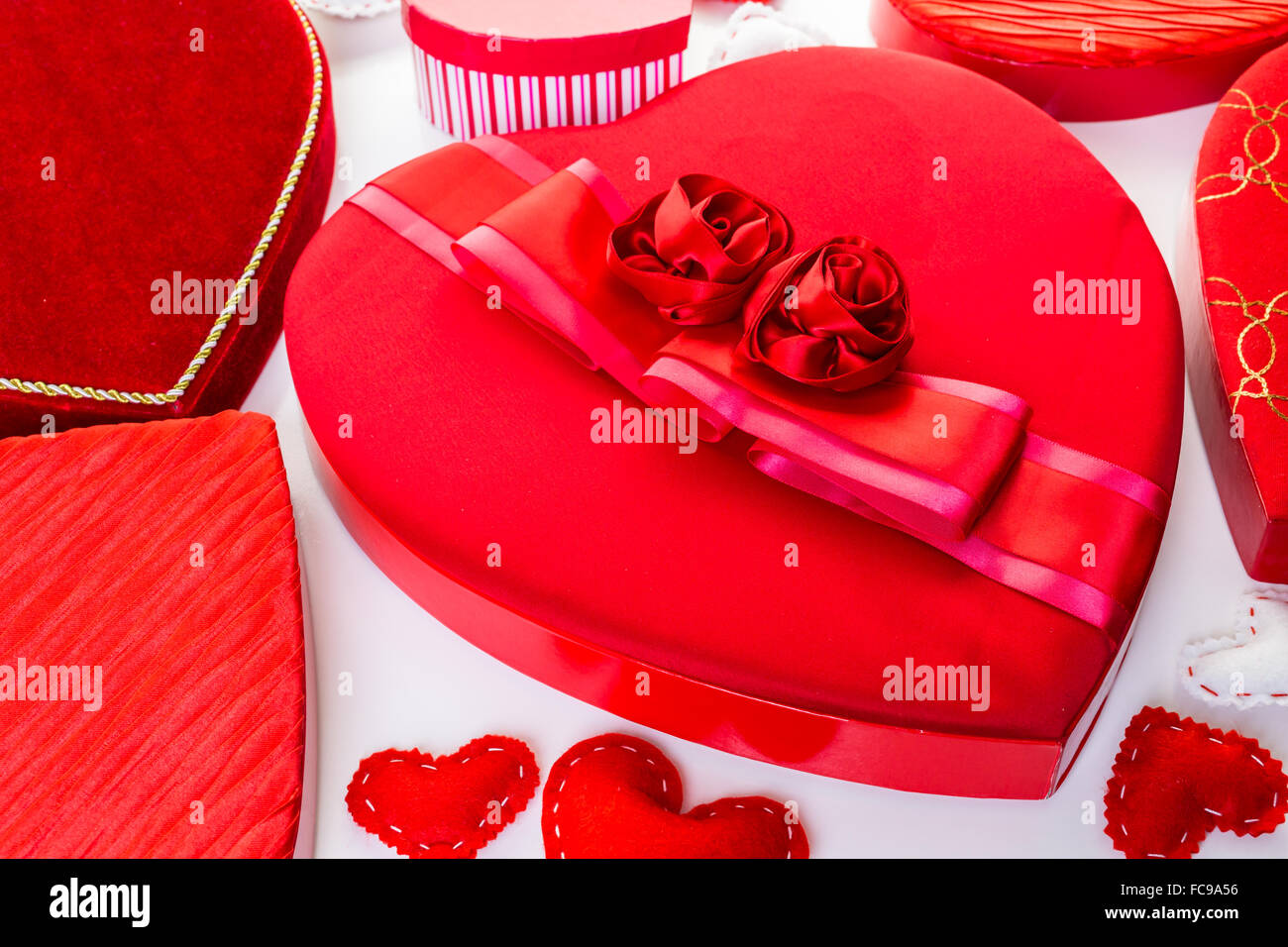 Heart Chaped Boxes With Gourmet Chocolate For Valentines Day Stock