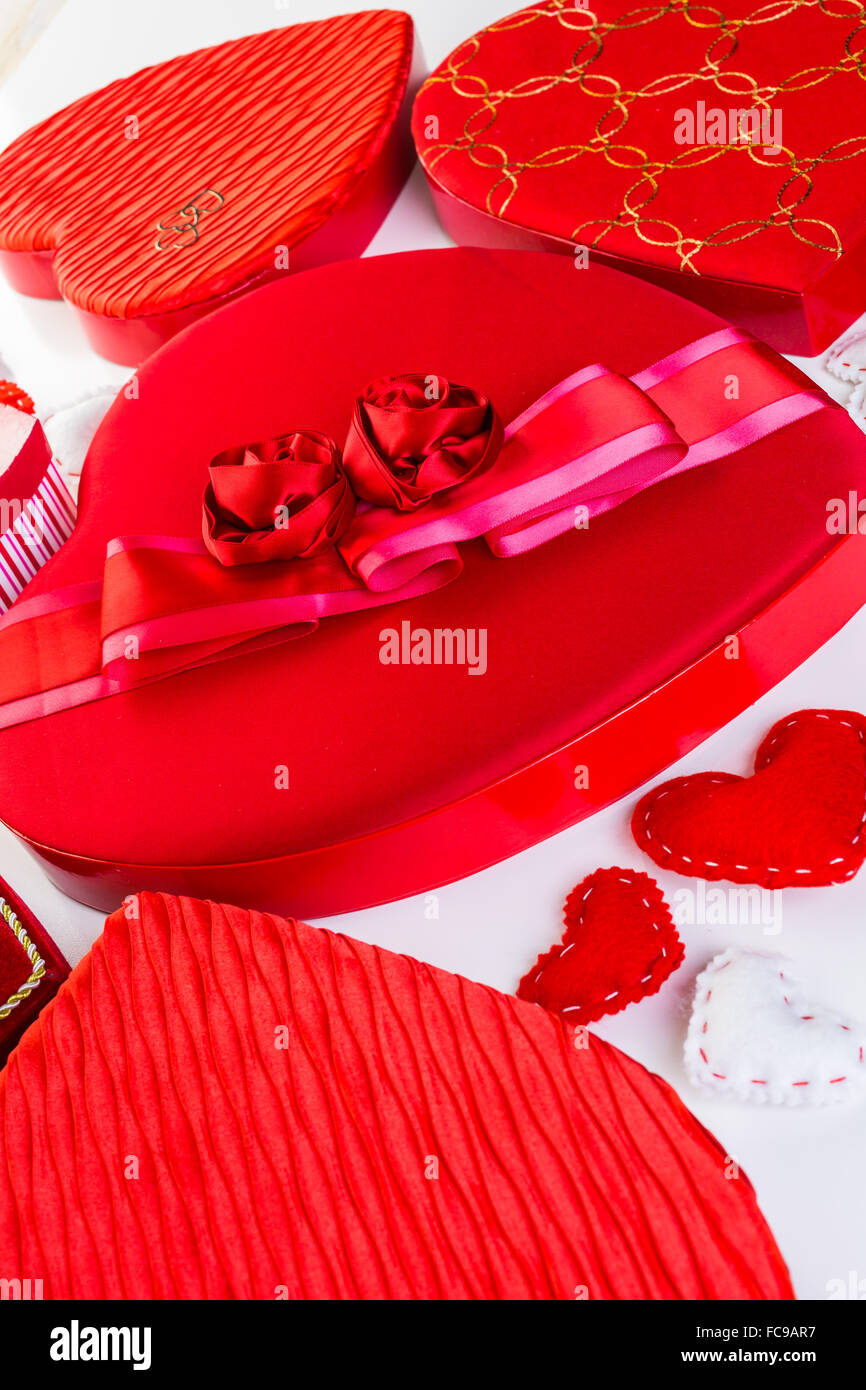 Heart Chaped Boxes With Gourmet Chocolate For Valentines Day Stock