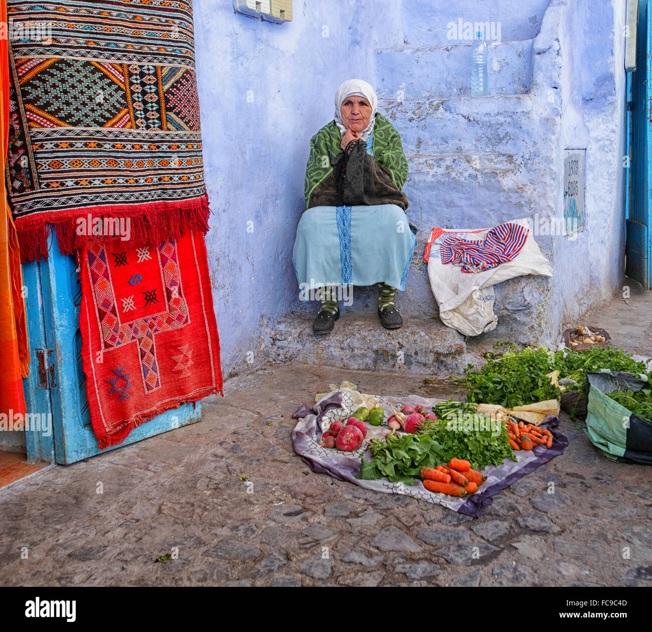 The blue walls of Chefchaouen, Morocco, which lies in the foothills of ...