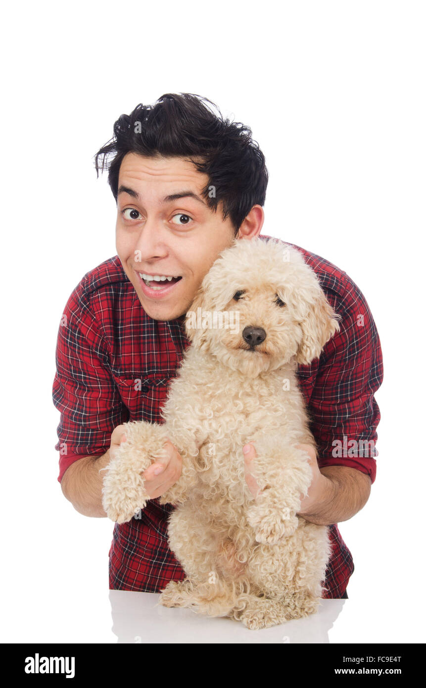 Young man with dog isolated on white Stock Photo - Alamy