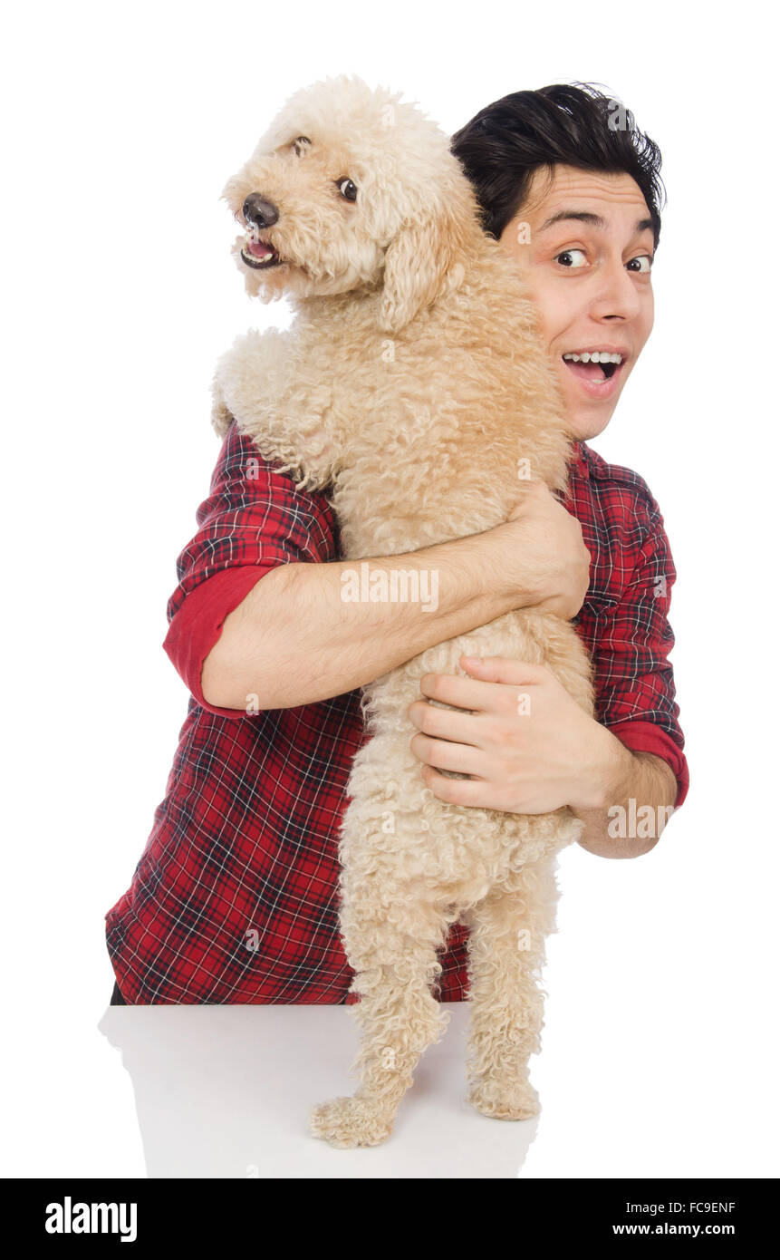 Young man with dog isolated on white Stock Photo - Alamy