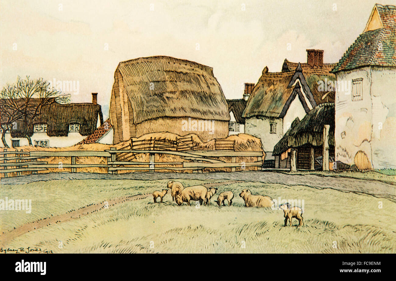 UK, England, Cambridgeshire, Fulbourne village in 1911, line and ...