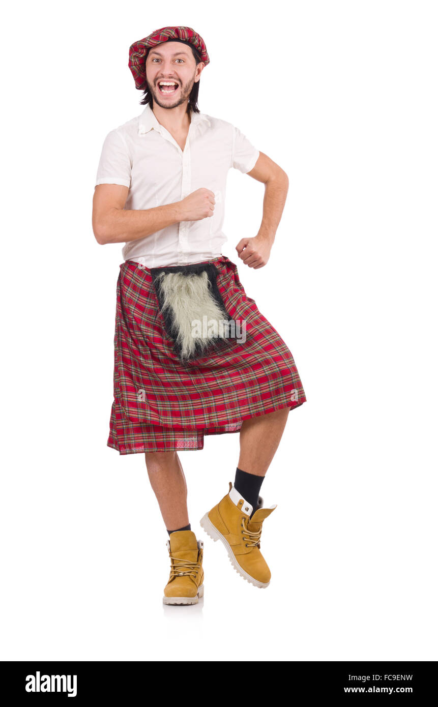Man in scottish skirt isolated on white Stock Photo - Alamy