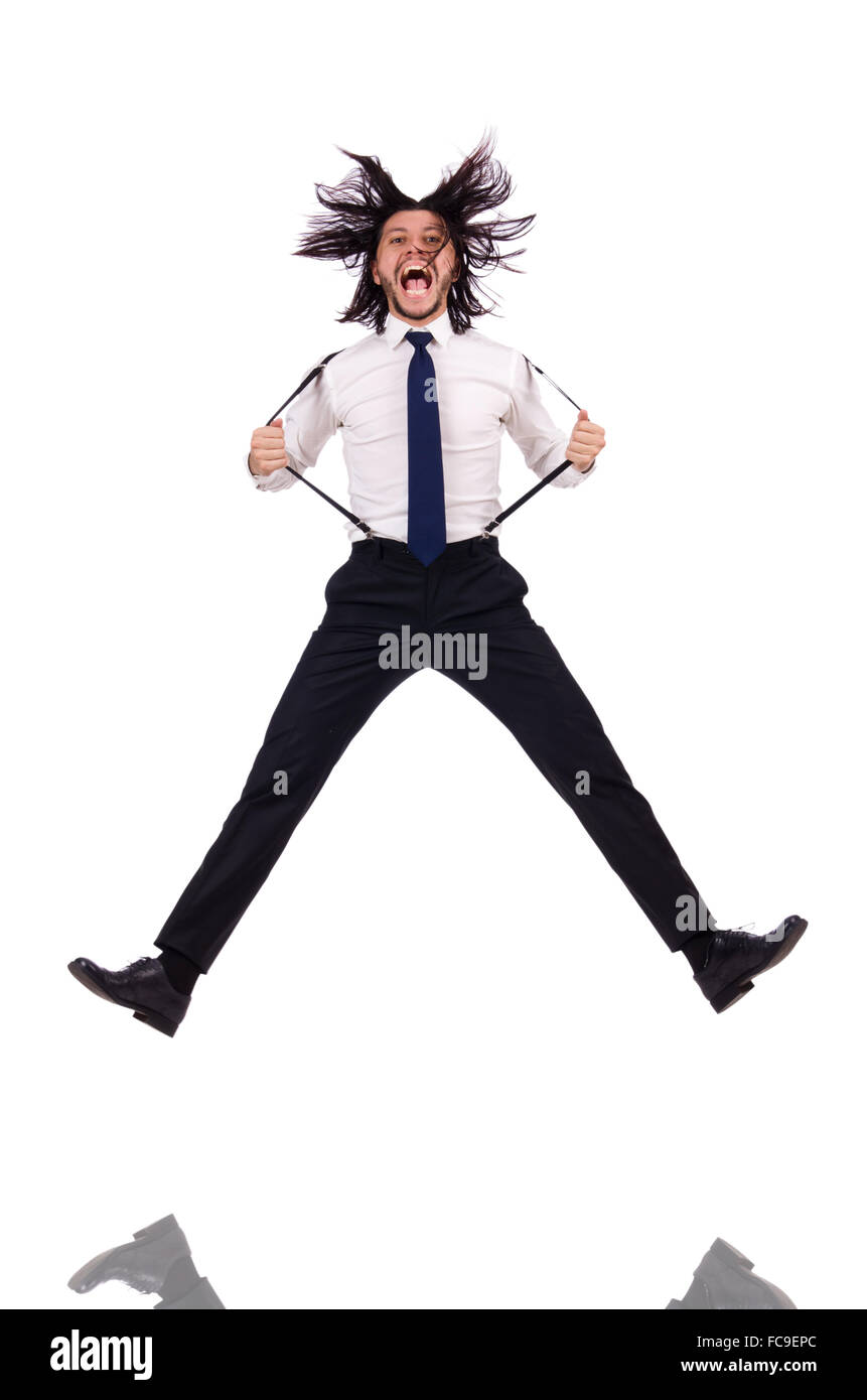 Jumping man isolated on white Stock Photo - Alamy