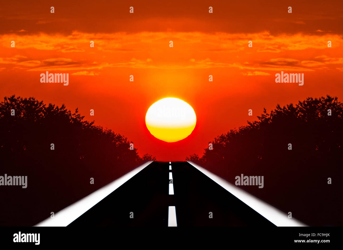 Roads into the sunset Stock Photo - Alamy