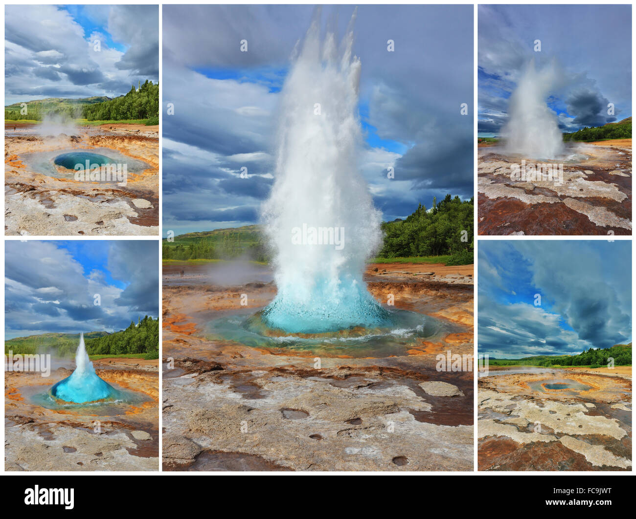 Collage showing the action of the geyser Stock Photo - Alamy