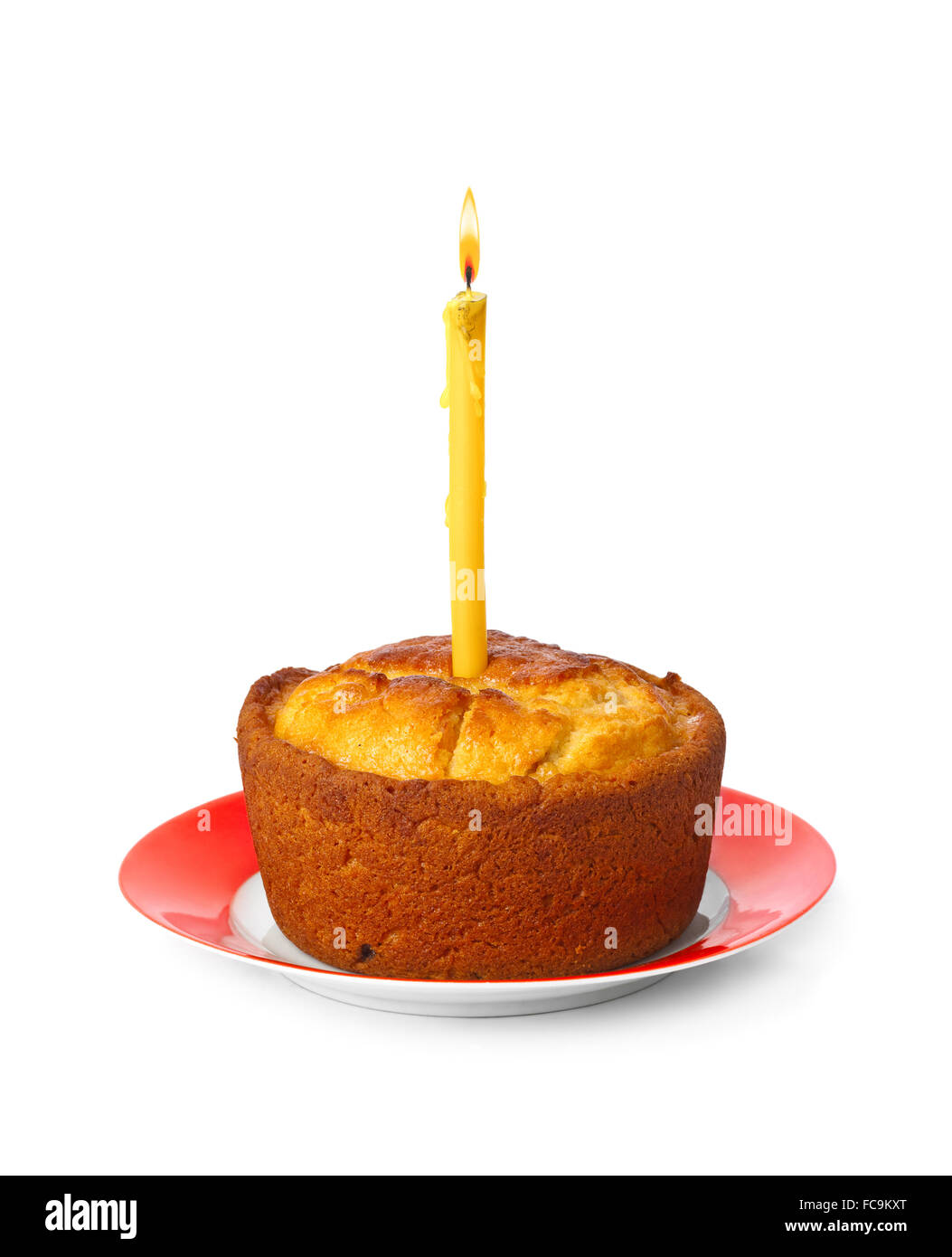 Cake and burning candle Stock Photo - Alamy