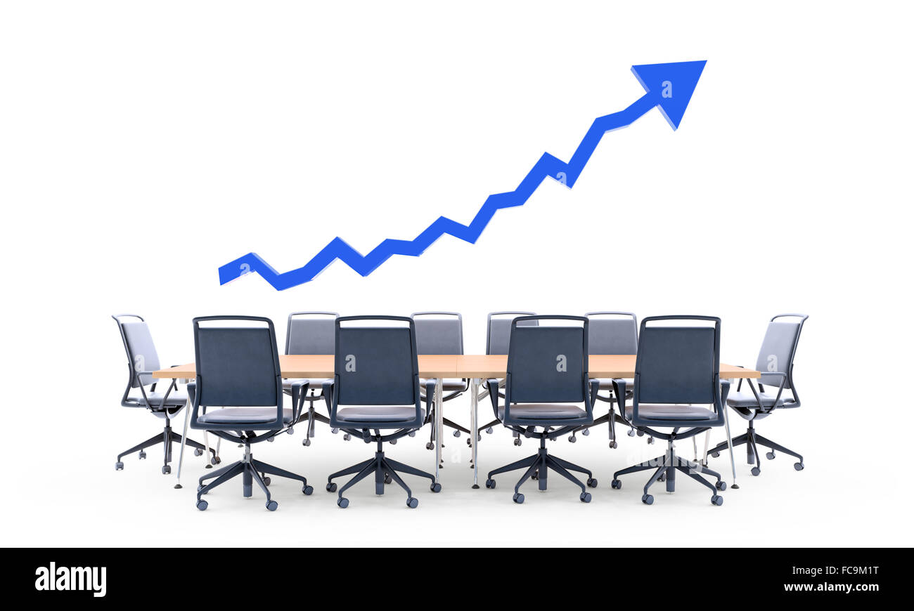 An arrow graph chart hovering over a conference table - presentation ...