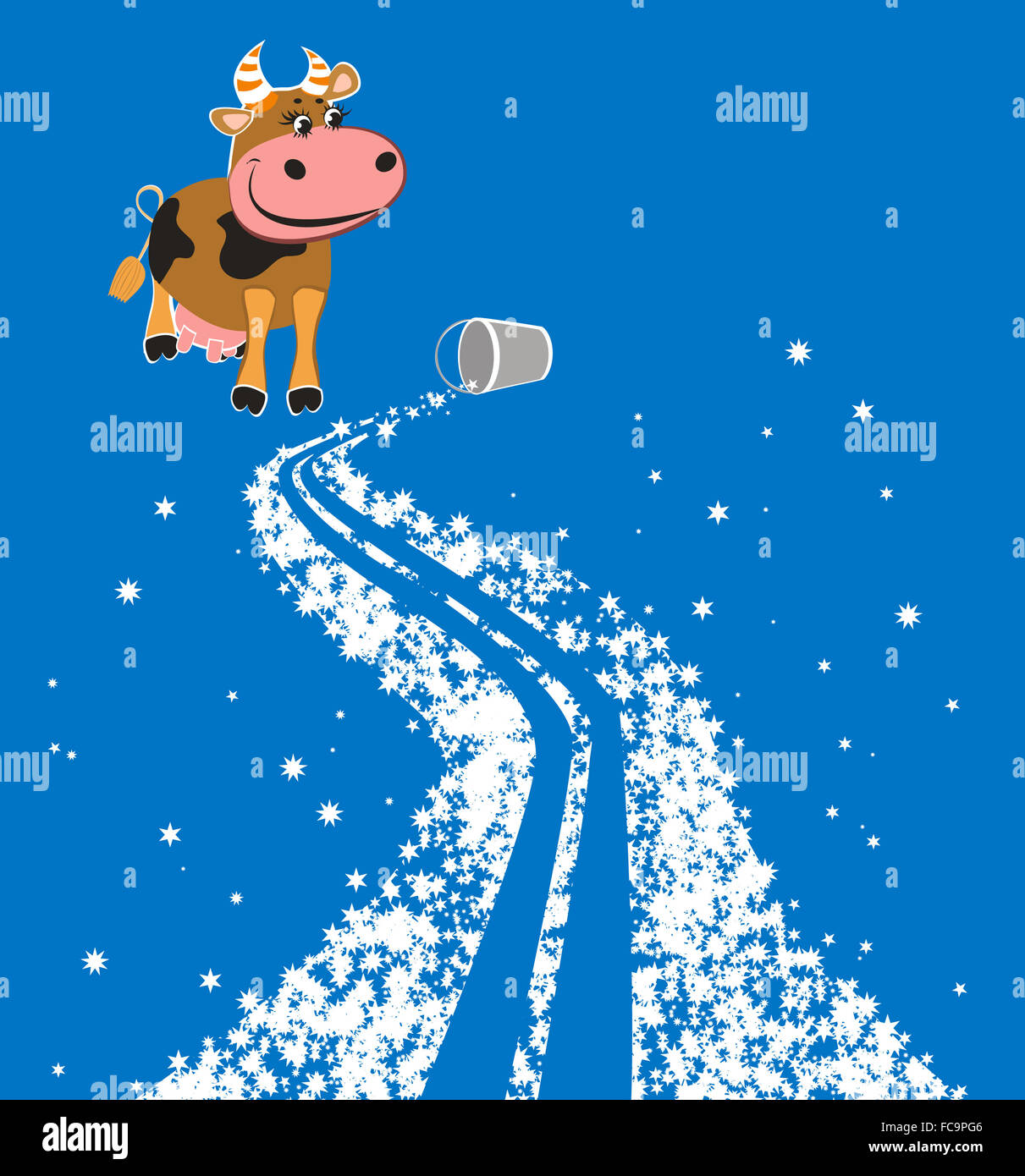 Cartoon milky way and cow Stock Photo - Alamy