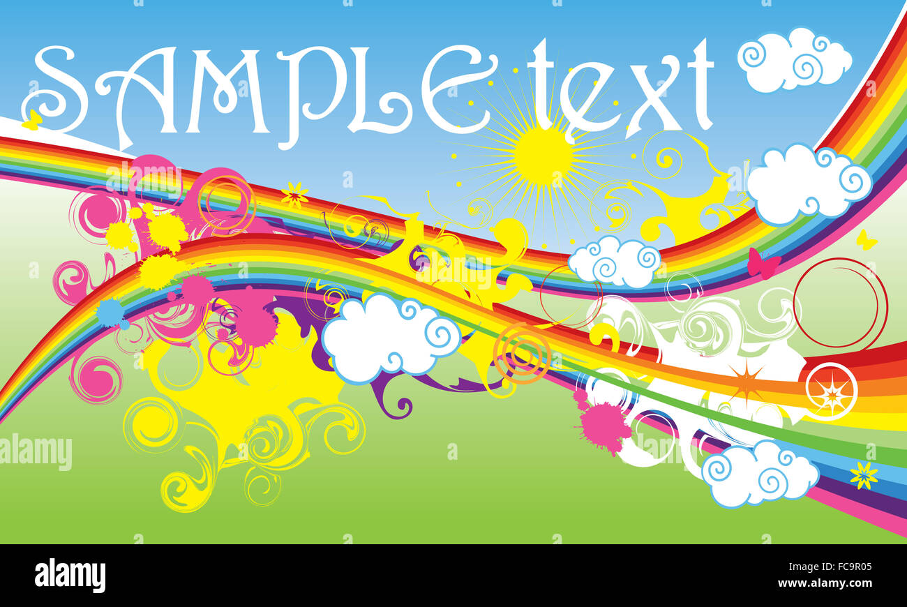 Flowing rainbow design with nature objects Stock Photo - Alamy