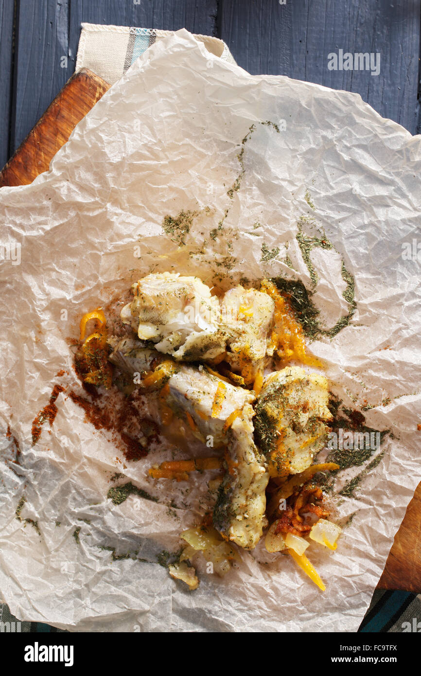 Fried pollock fillet closeup above view Stock Photo - Alamy