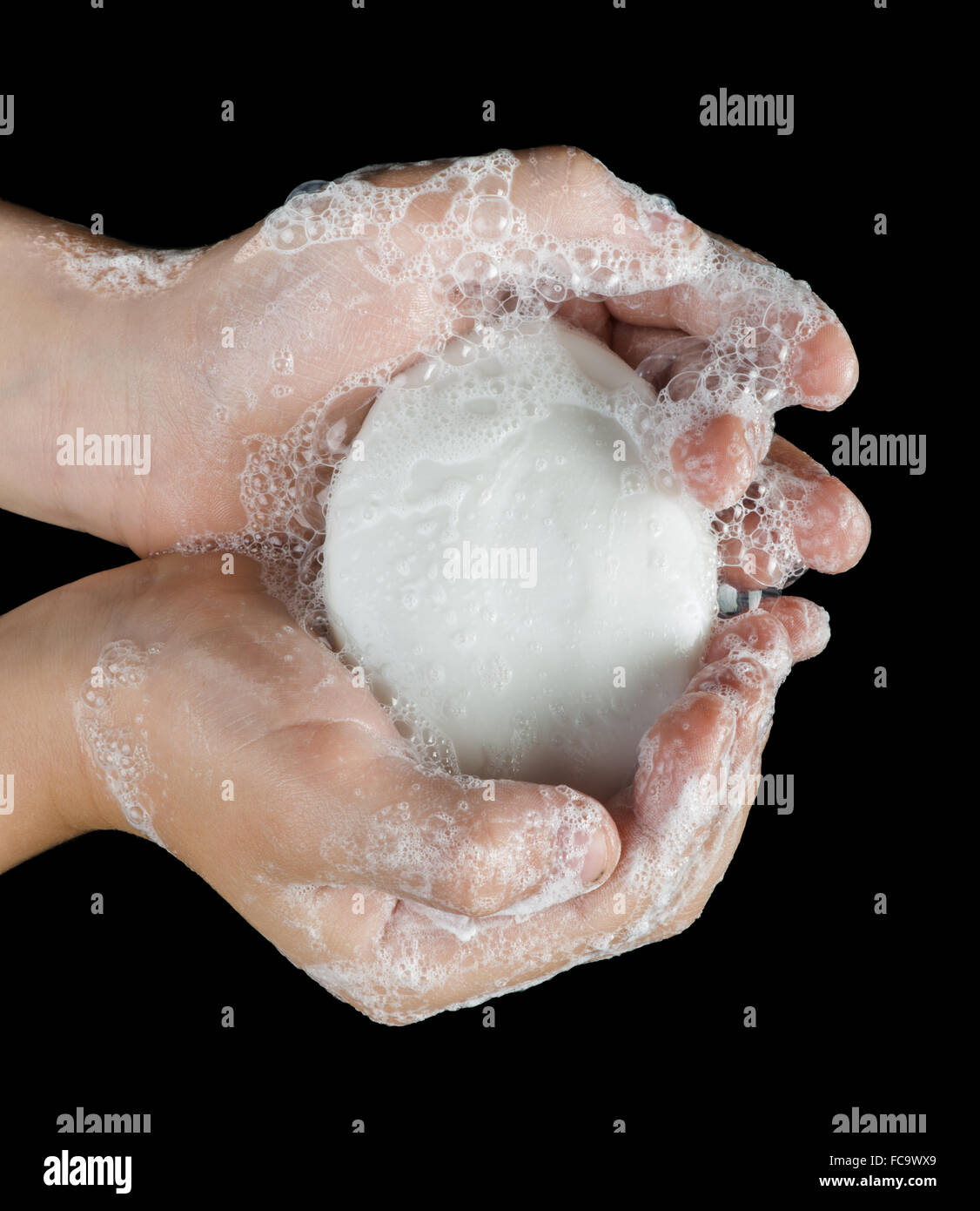 Lathered hands and soap Stock Photo - Alamy