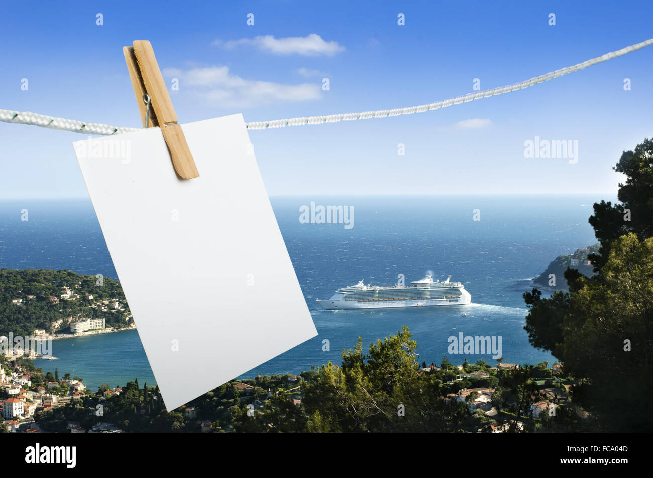 Note paper hooked on a rope Stock Photo - Alamy