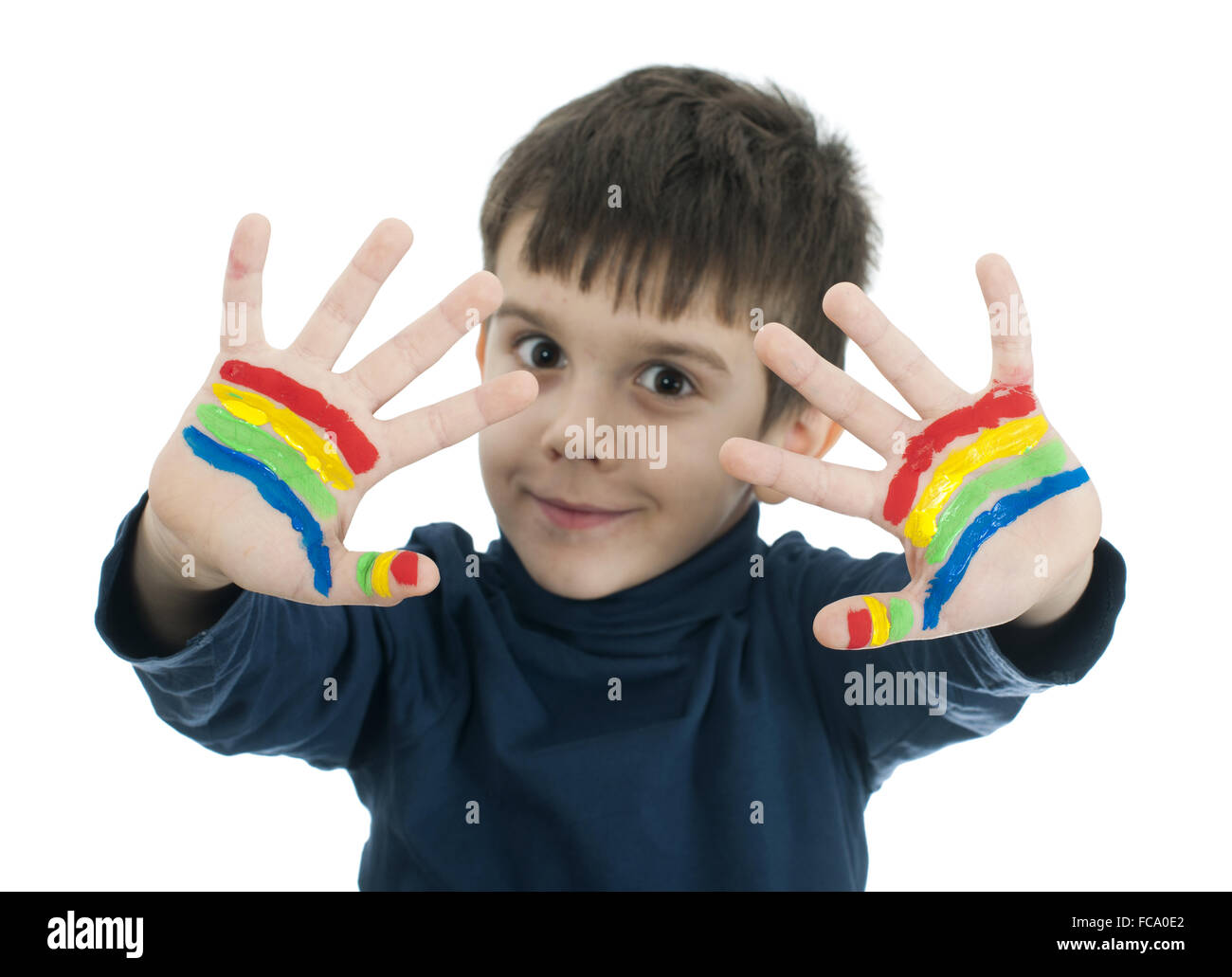 Boy hands painted with colorful paint Stock Photo - Alamy