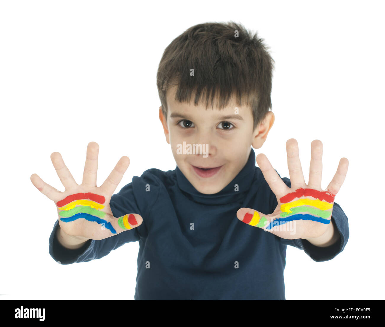 Boy hands painted with colorful paint Stock Photo - Alamy